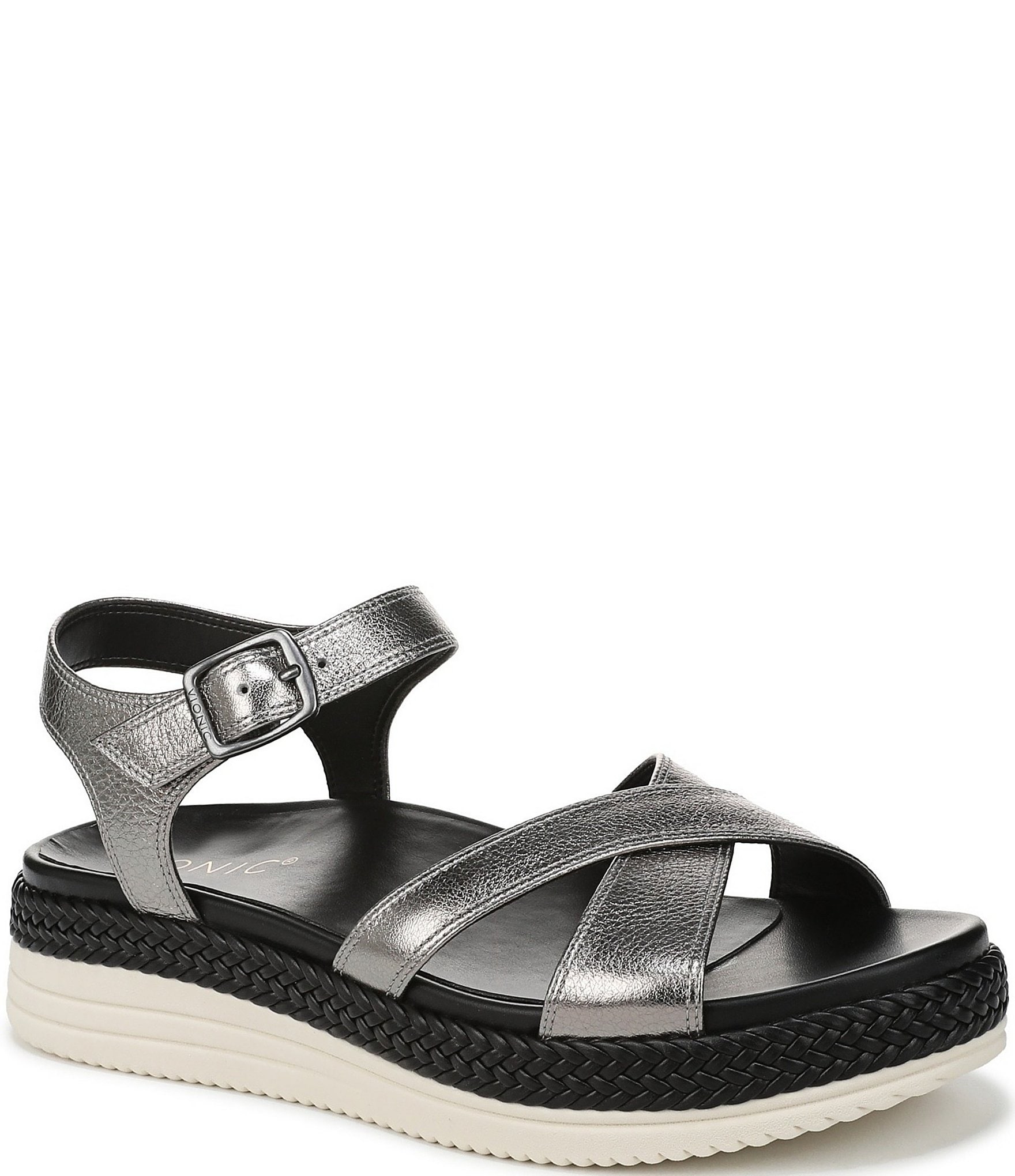 Vionic Mar Leather Cross Banded Espadrille Platform Sandals | Dillard's