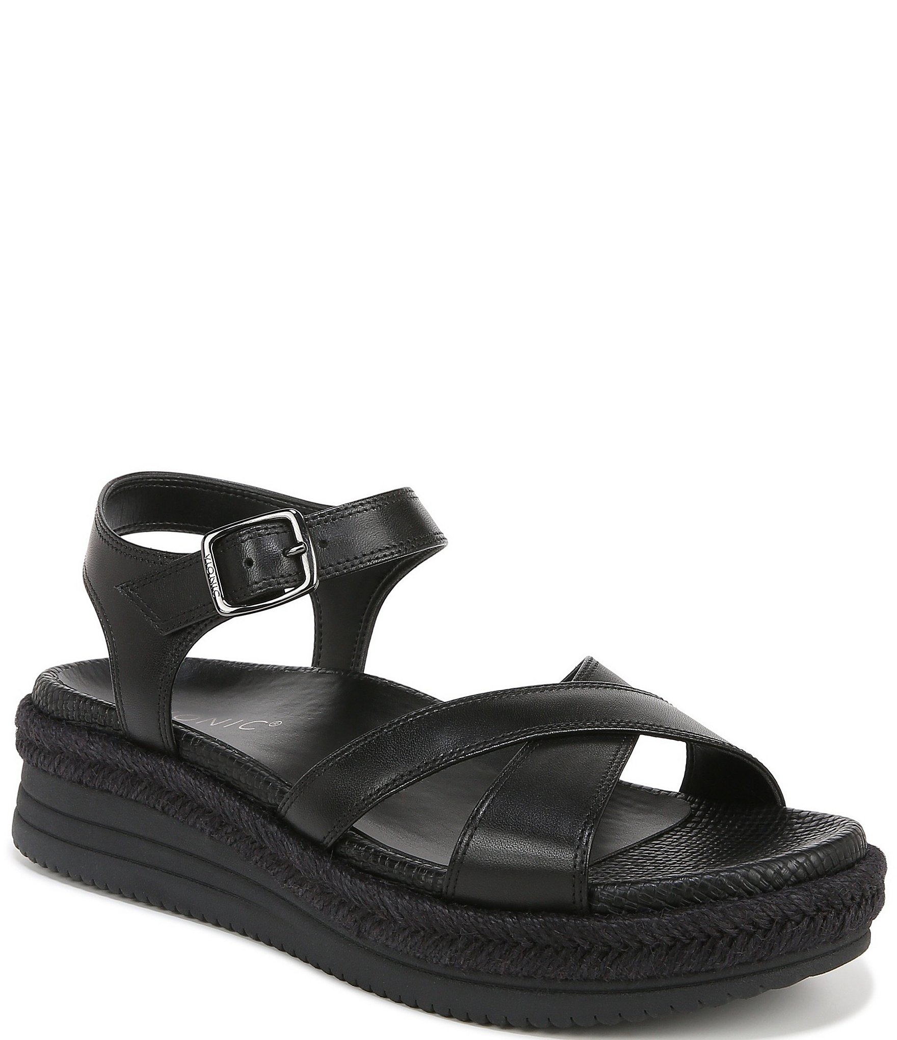 Vionic Mar Leather Cross Banded Platform Sandals | Dillard's