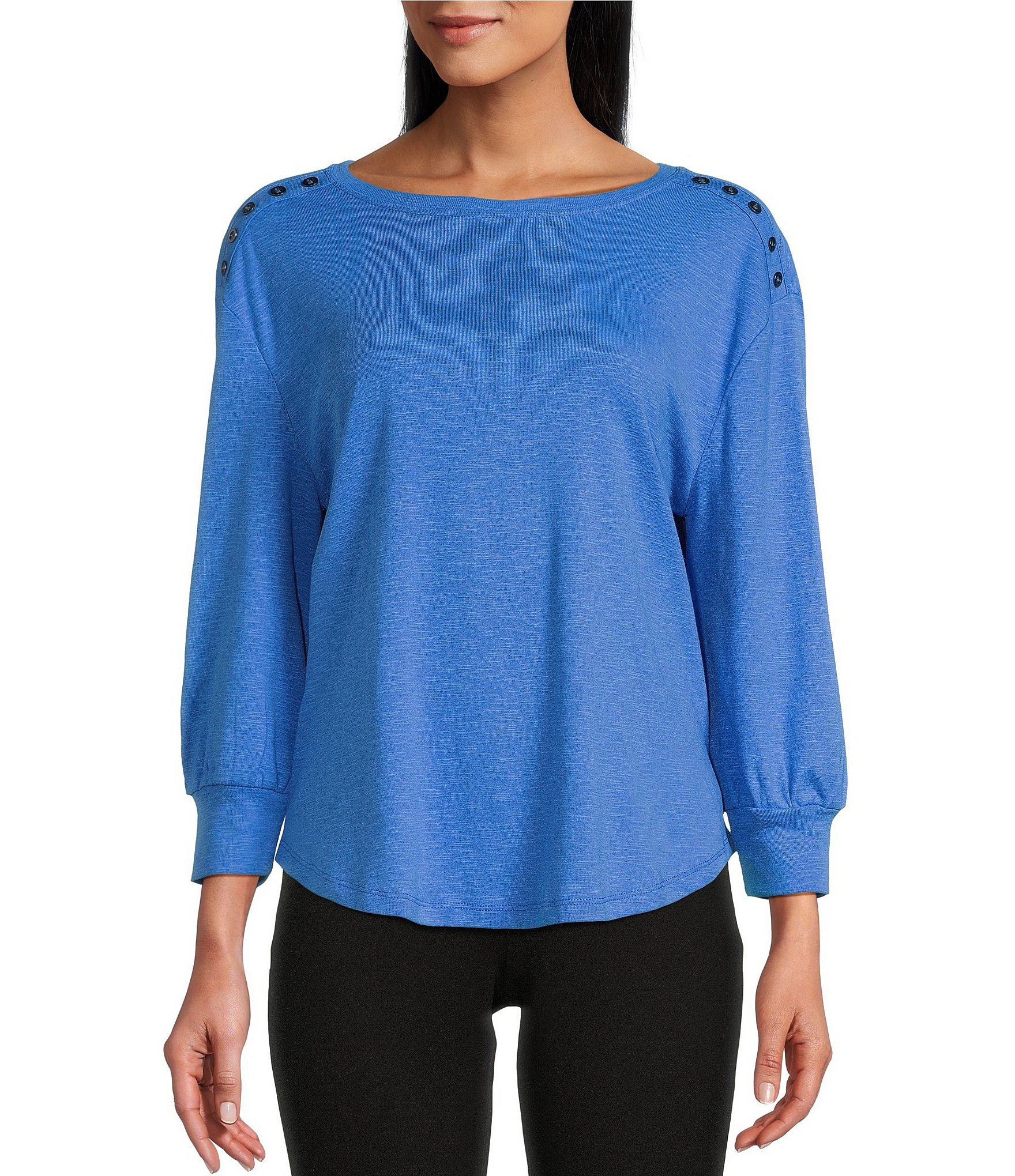 Westbound Long Sleeve Crew Neck Button Shoulder Top | Dillard's