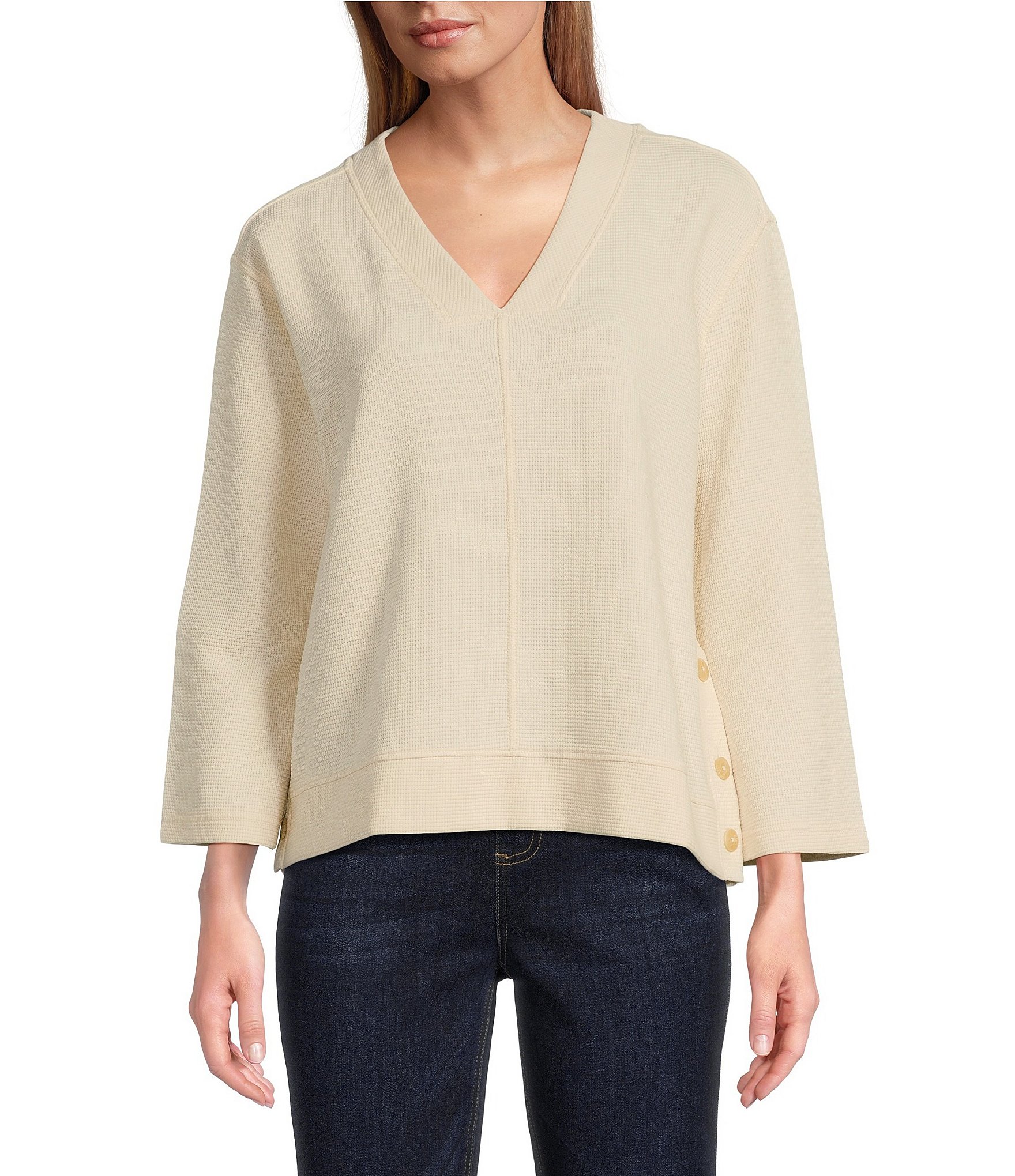 Westbound Long Sleeve V-Neck Button Side Top | Dillard's
