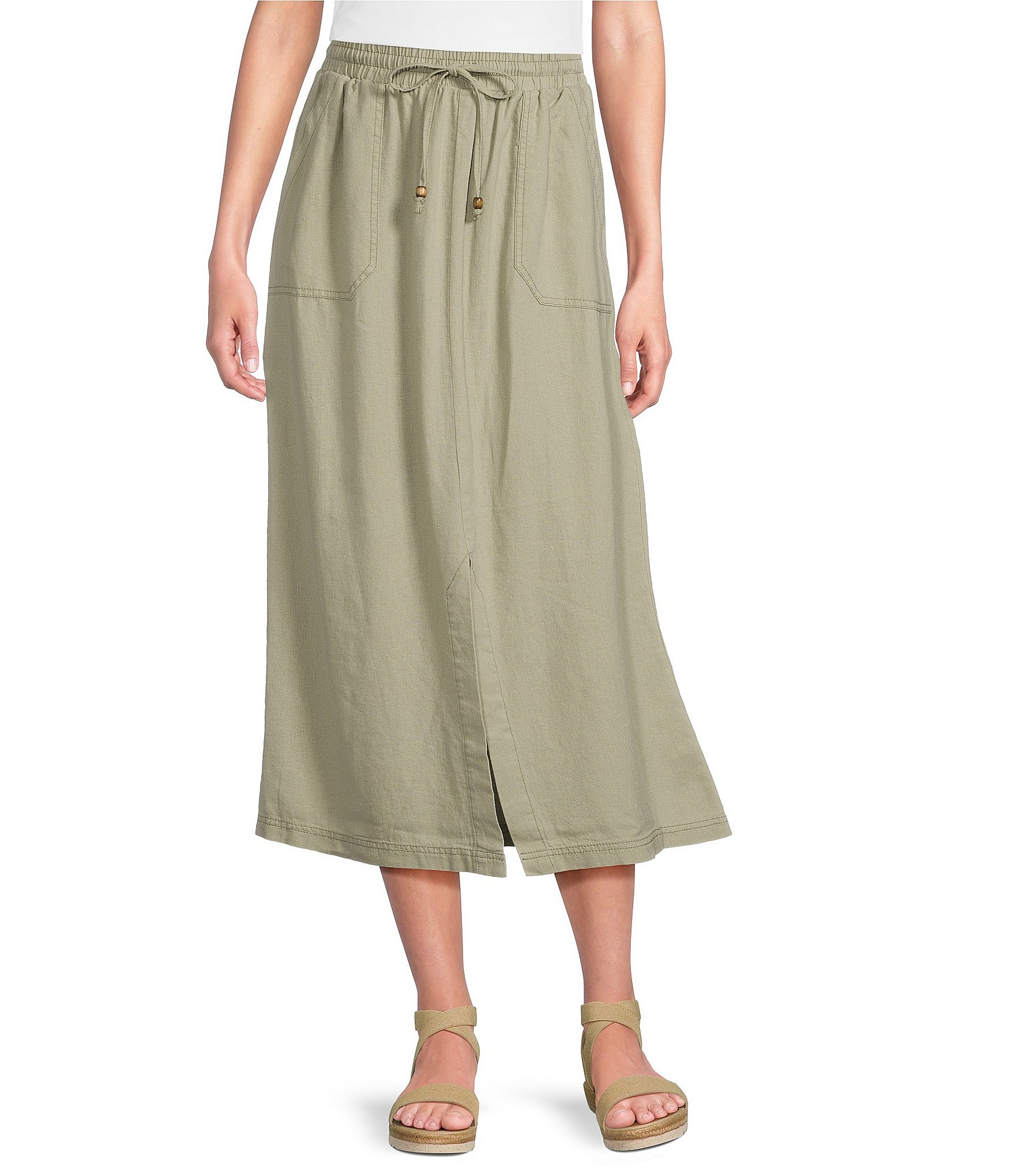 Westbound Linen Patch Pocket Front Slit Midi Skirt | Dillard's