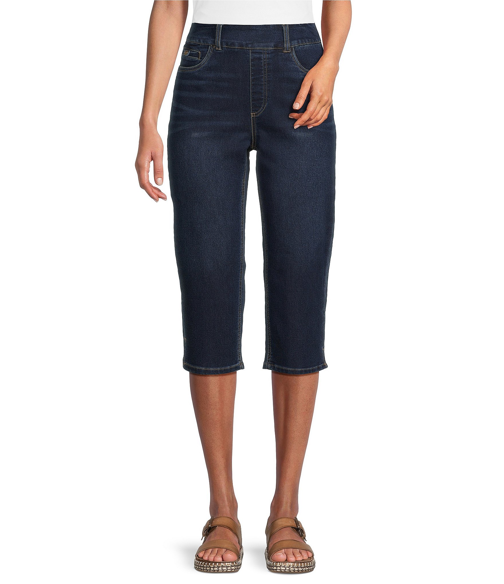 Westbound Petite Size High Rise Pull-On Denim Capri Pants | Dillard's