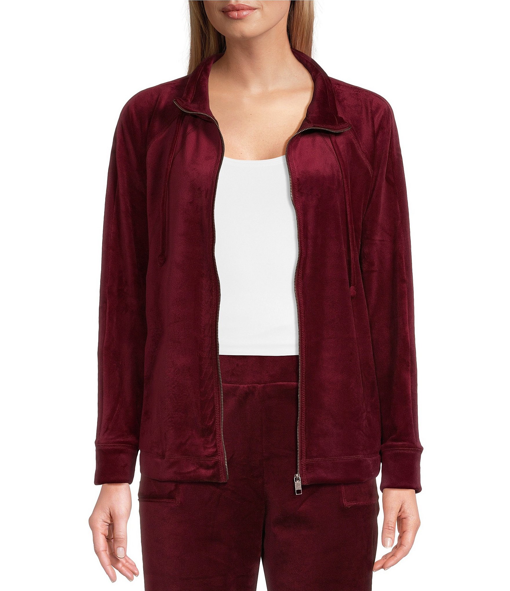 Westbound Petite Size Long Sleeve Zip Front Velour Jacket | Dillard's