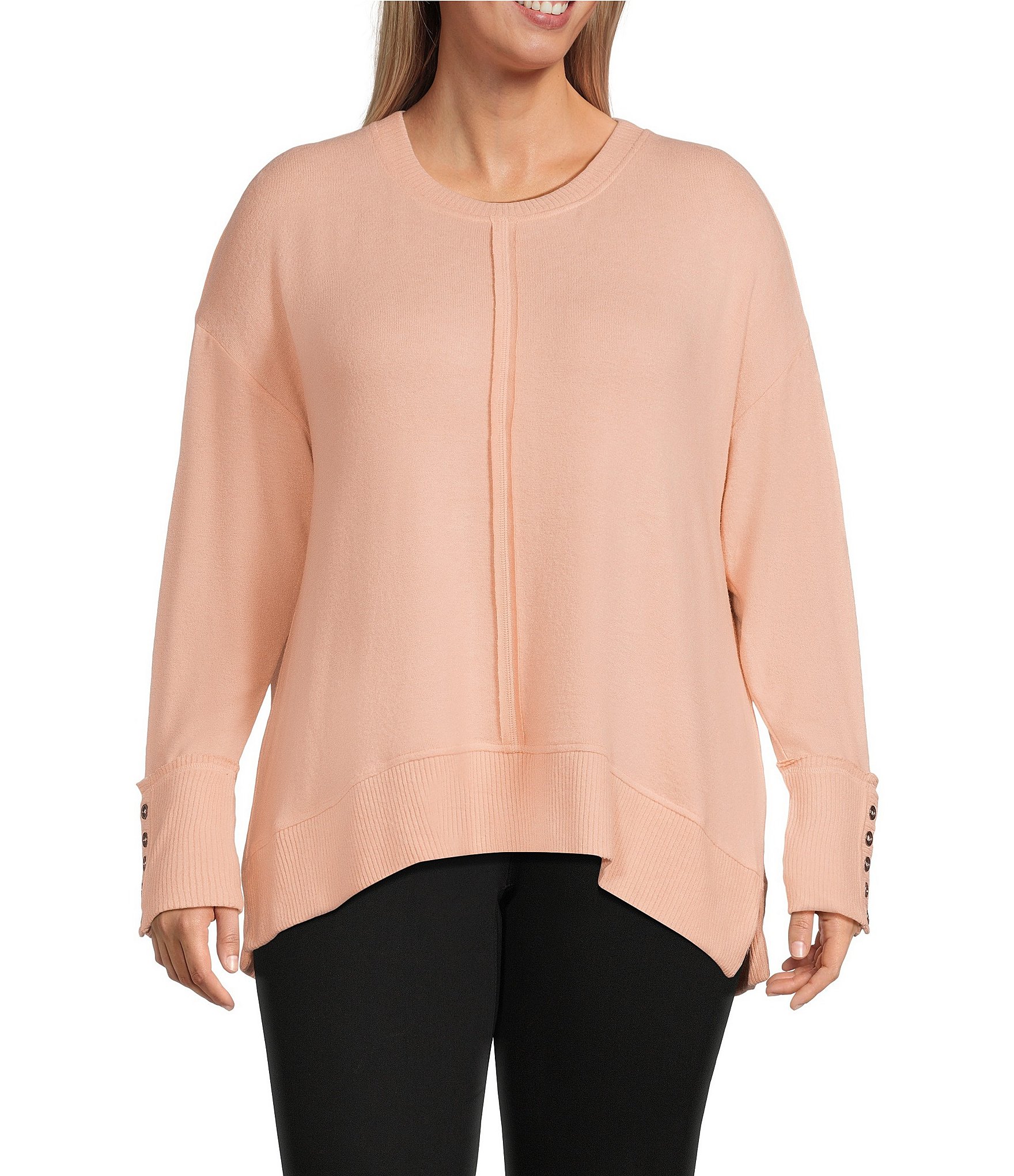 Westbound Plus Size Long Sleeve Crew Neck Button Cuff Top | Dillard's