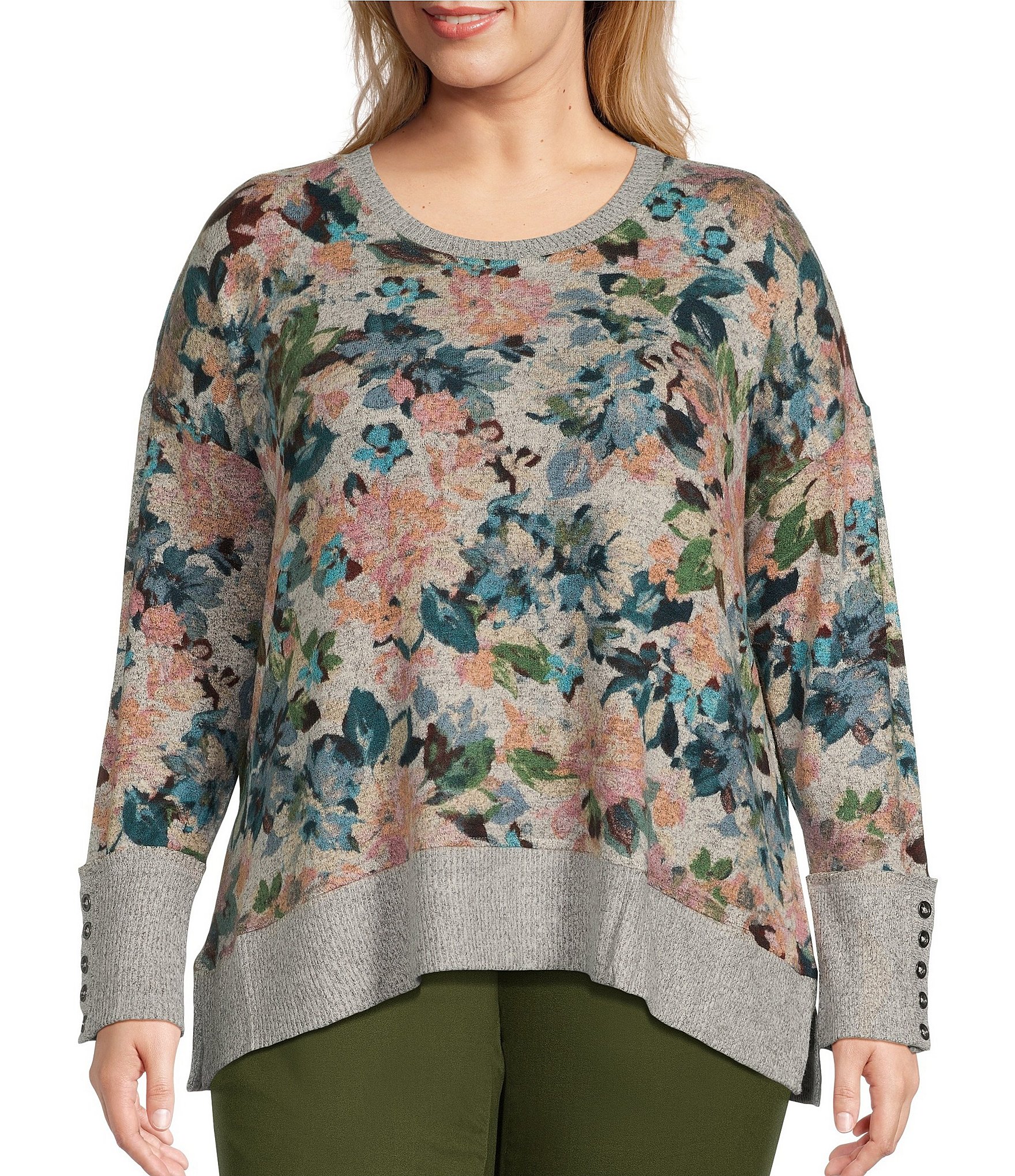 Westbound Plus Size Long Sleeve Crew Neck Button Cuff Top | Dillard's