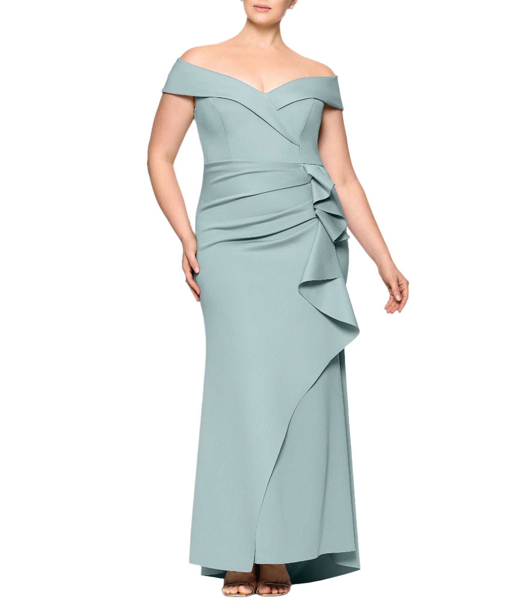 Xscape Plus Size Sleeveless Sweetheart Neck Cascade Ruffled Xscape Plus Size Sleeveless Sweetheart Neck Cascade Ruffled