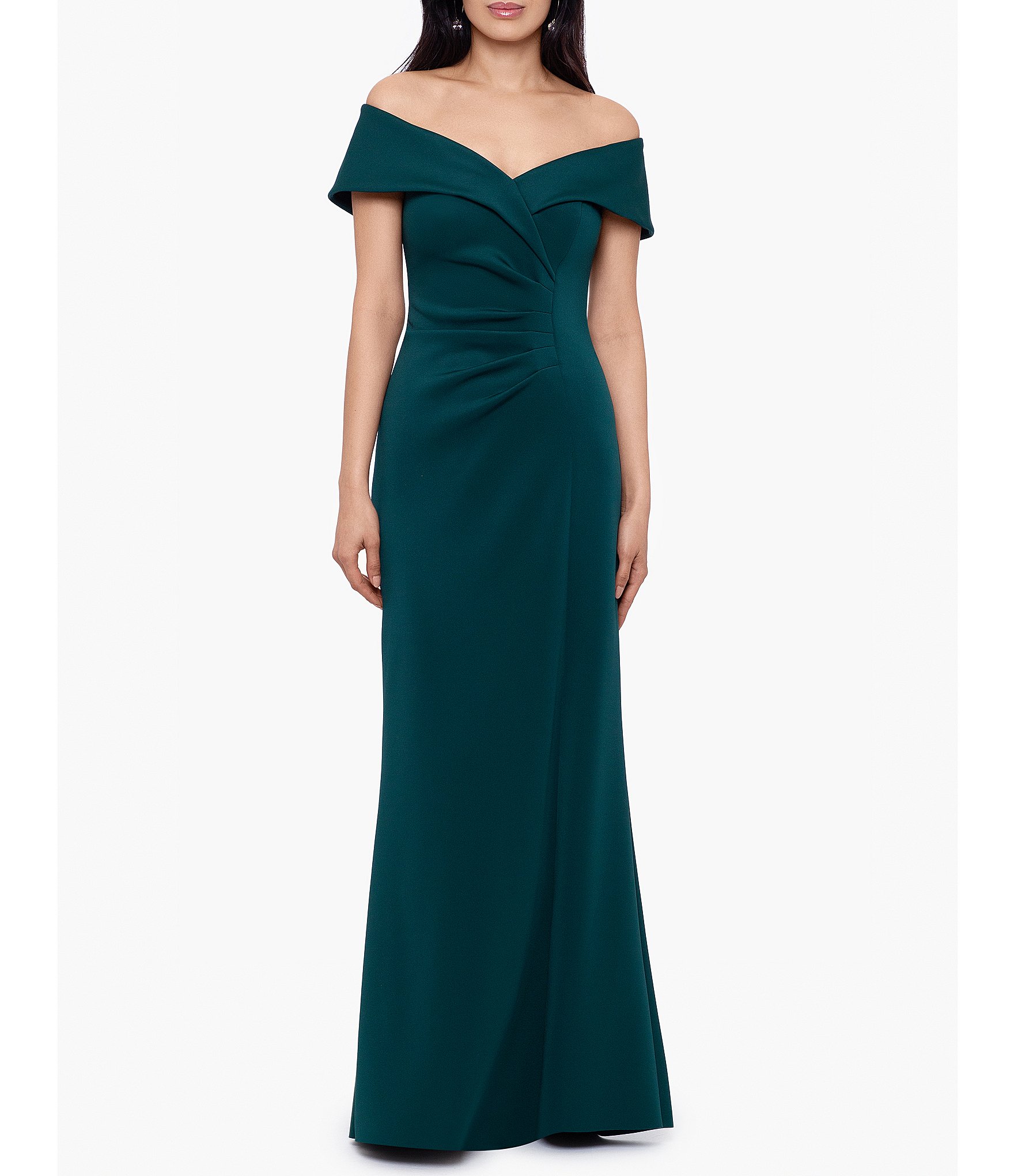 Xscape Scuba Crepe Sweetheart Off The Shoulder Gathered Gown Dillards