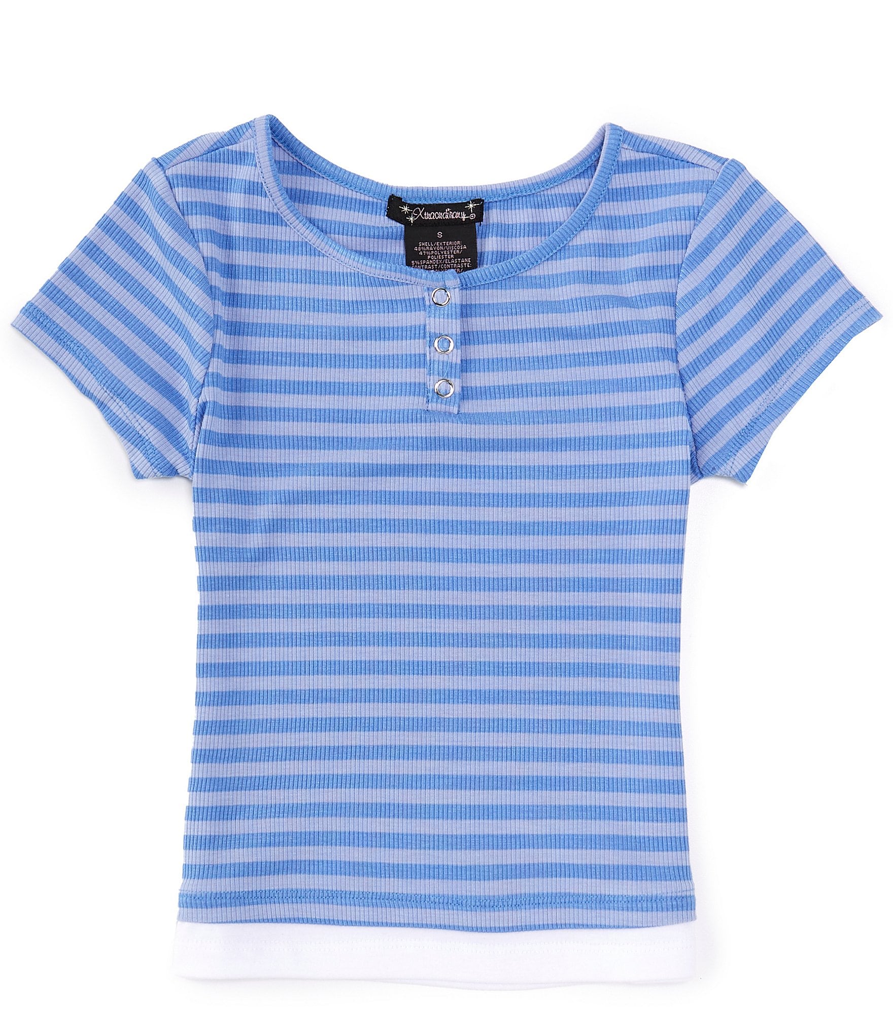 Xtraordinary Big Girls 7 16 Short Sleeve Striped Henley Top Dillards